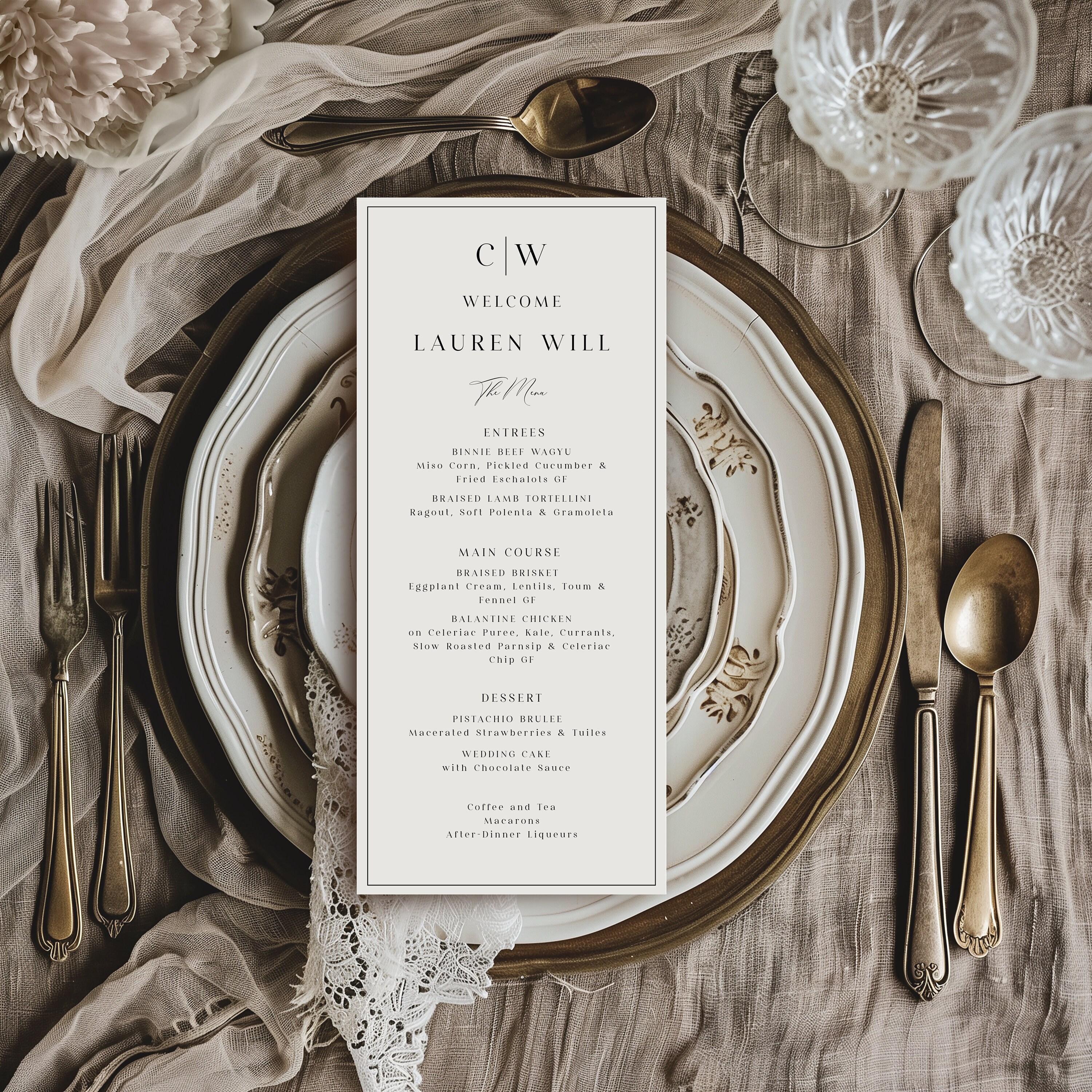 Personalizable Guest Menu Template, Modern Script Wedding Dinner Menu ...