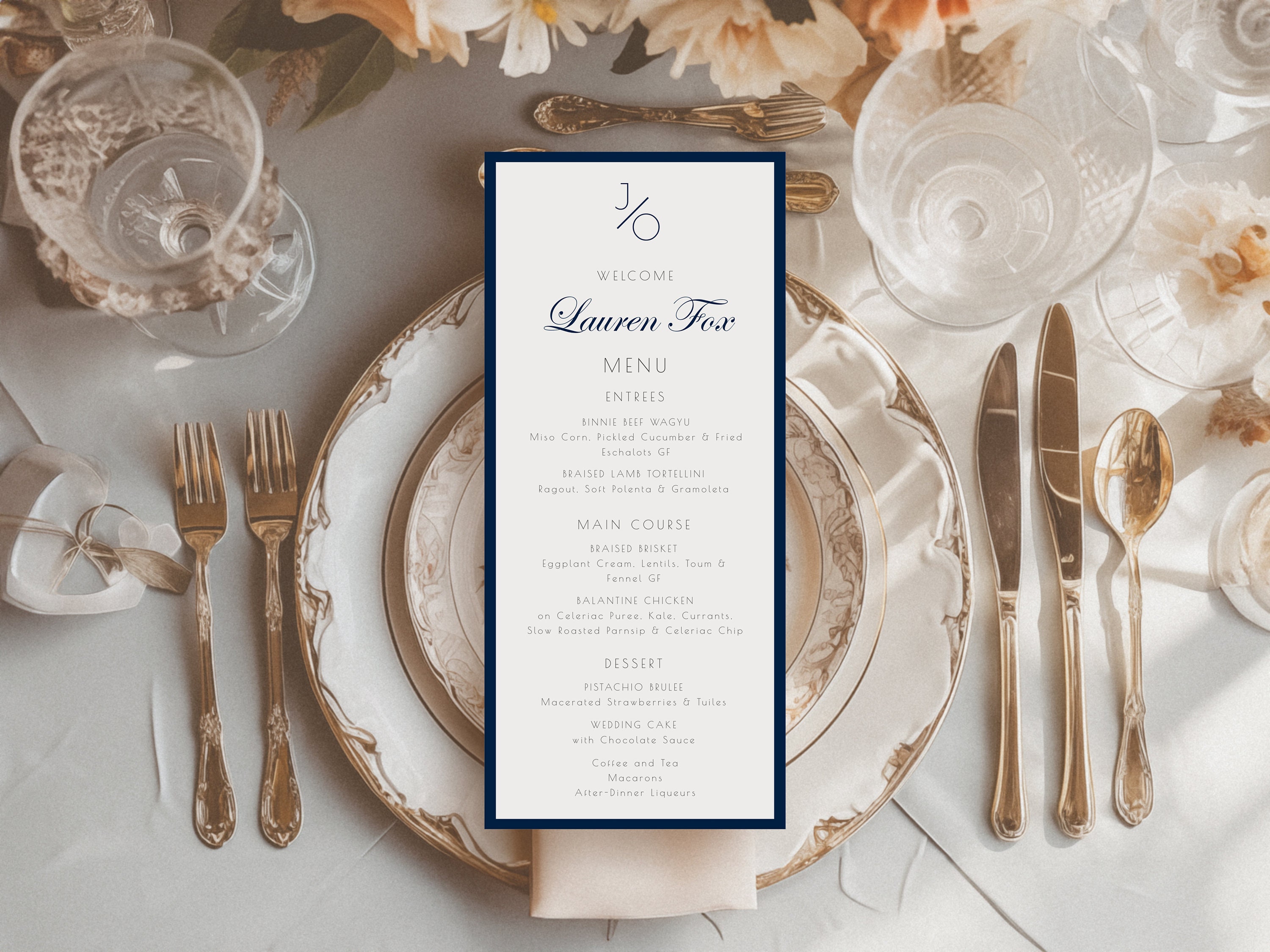 Personalizable Guest Menu Template, Modern Script Wedding Dinner Menu ...