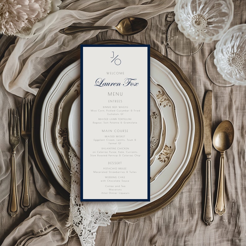 Personalizable Guest Menu Template, Modern Script Wedding Dinner Menu ...