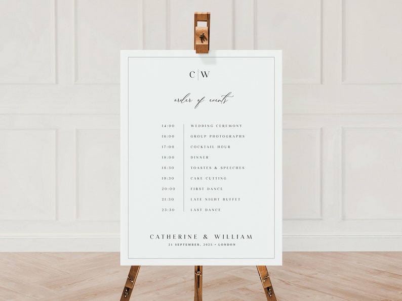 Wedding Timeline Sign Template, Wedding Monogram & Border, Editable ...