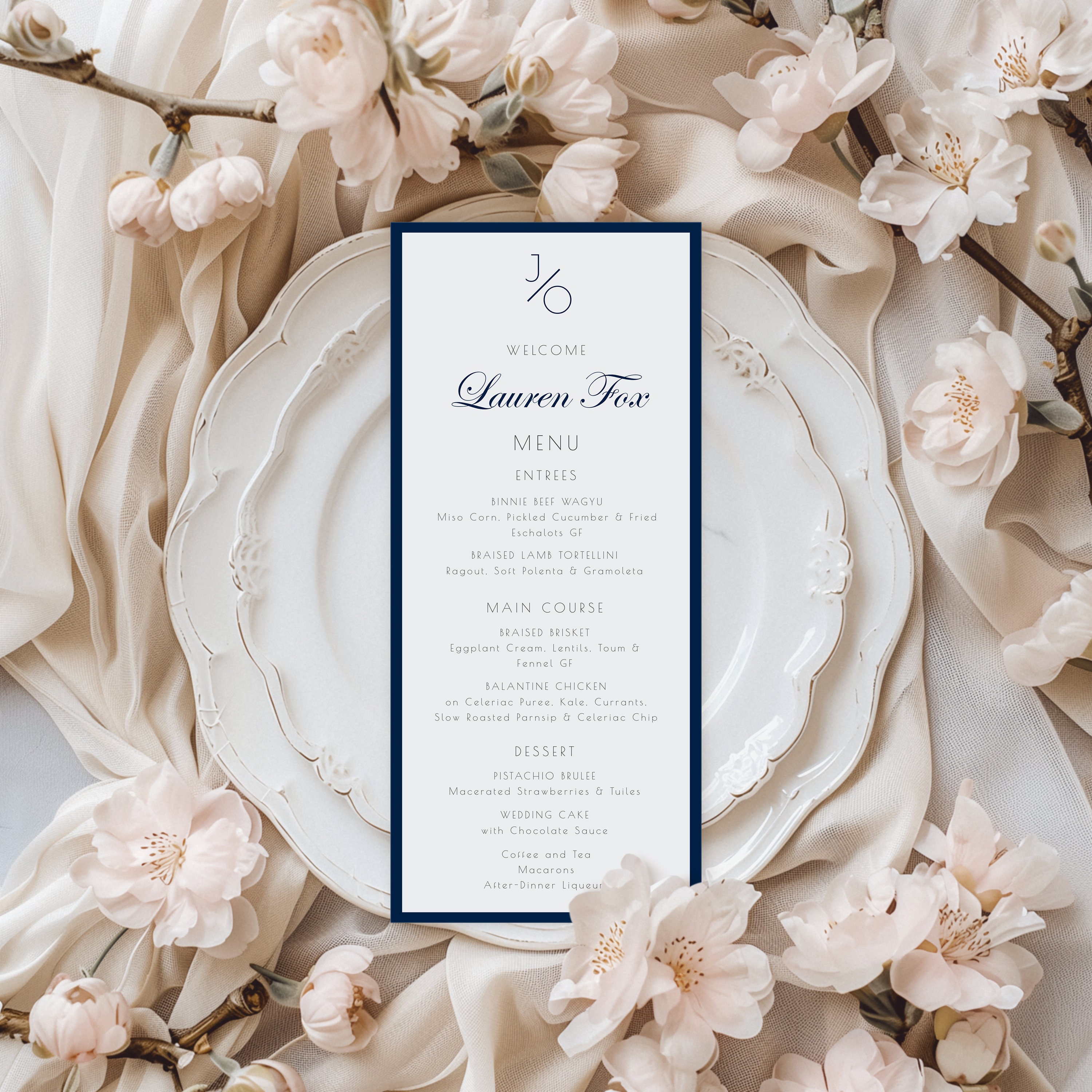 Personalizable Guest Menu Template, Modern Script Wedding Dinner Menu ...