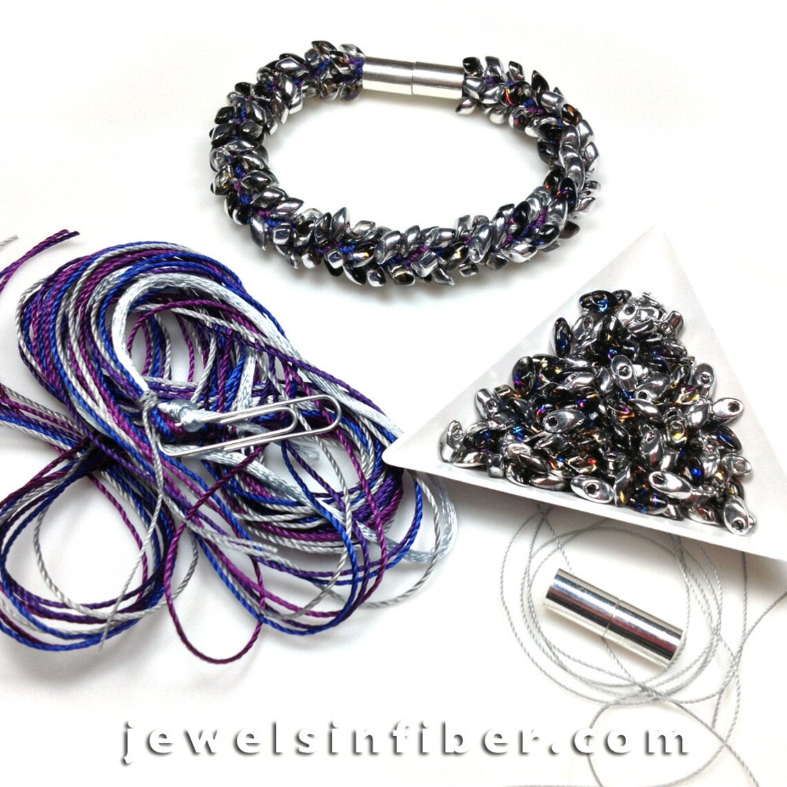 Kumihimo Bracelet With Long Magatamas Kit Silver Dance - Etsy
