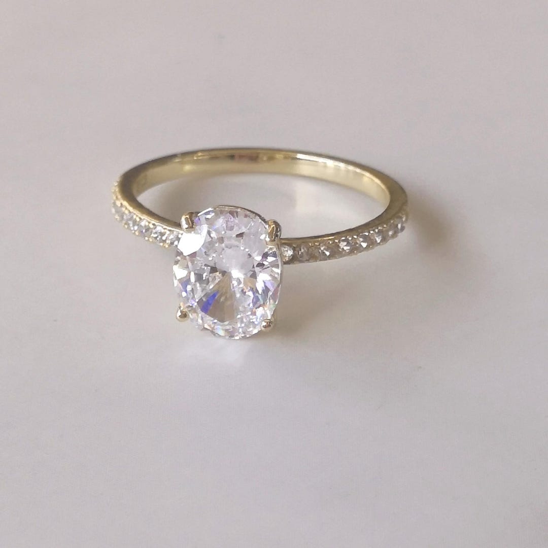 Oval Engagement Ring Hidden Halo Solitaire Ring Simulated Diamond Ring ...