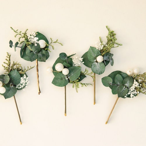 Greenery Flower Bobby Pins Wedding Hair Eucalyptus - Etsy
