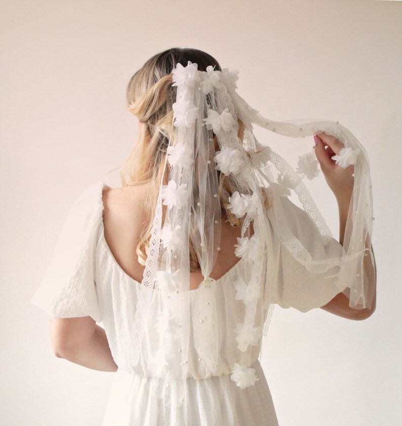 Lace Ribbon Veil Bridal Veil Alternative Boho Bridal Hair - Etsy
