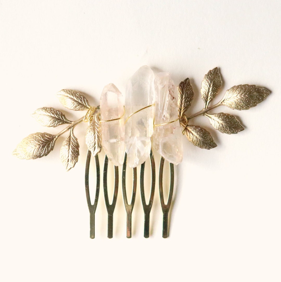 Raw Crystal Leaf Comb, Bridal Hair Comb, Mini Hair Comb, Gold Hair Comb ...