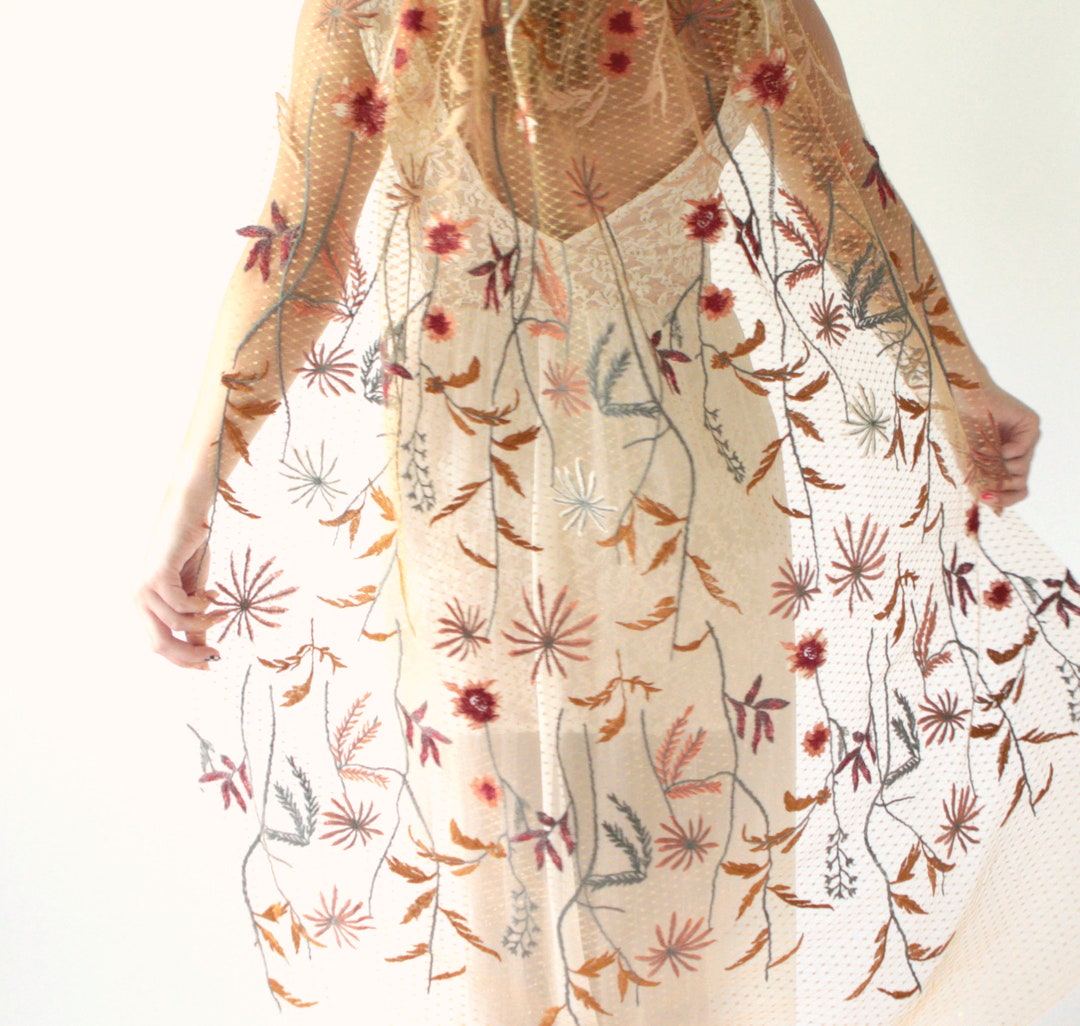 Golden Autumn Veil Embroidered Flower Veil Rust Terra-cotta - Etsy