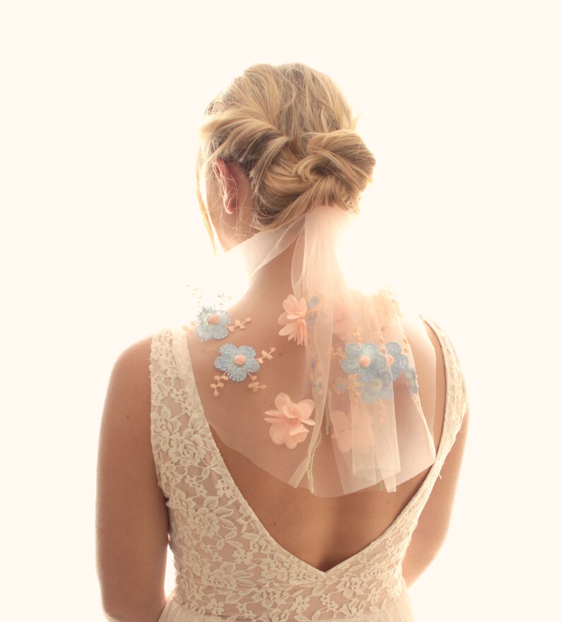 Flower Pop Veil Unique Pink Flower Veil Embroidered Flower - Etsy