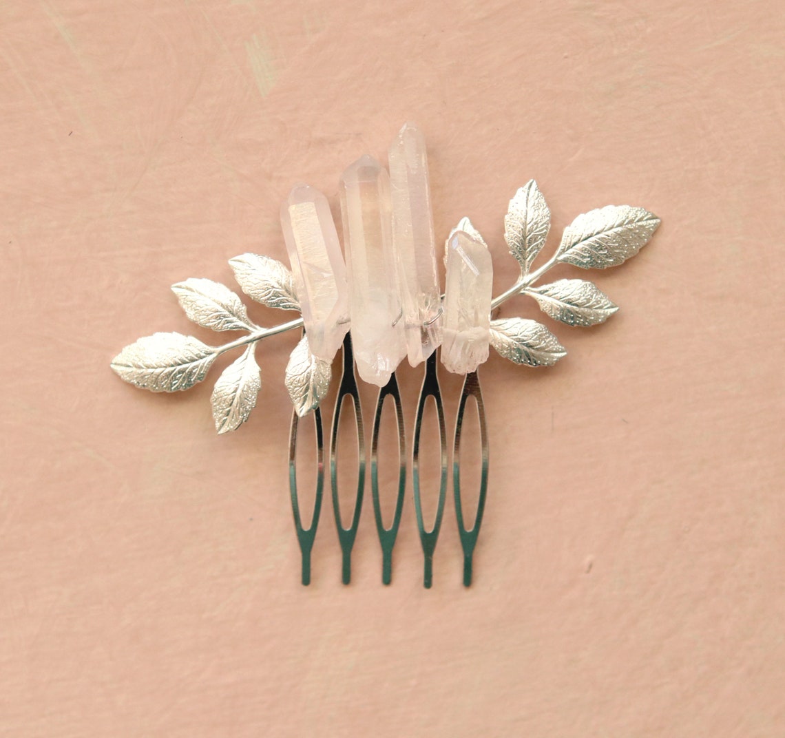 Raw crystal leaf comb Bridal hair comb Mini hair comb GOLD | Etsy