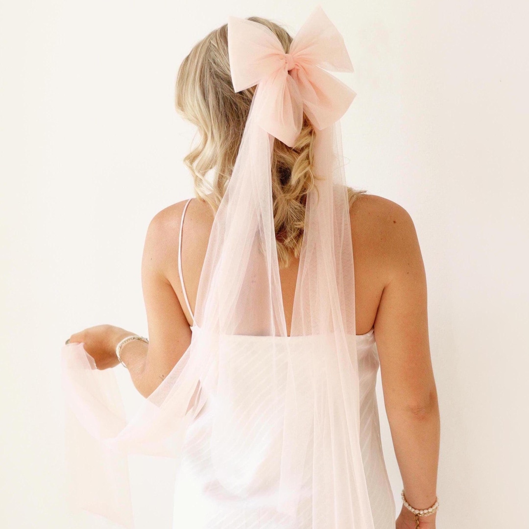 Floor-length Pink Tulle Bow, Long Pink Tulle Bow, Veil Alternative - Etsy