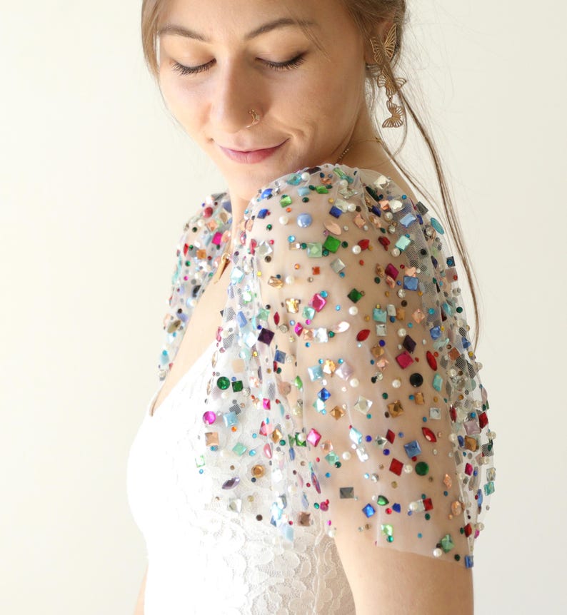 Rainbow Gemstone Wedding Dress Sleeves - Etsy