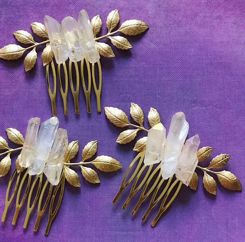 Raw Crystal Leaf Comb Bridal Hair Comb Mini Hair Comb Gold | Etsy