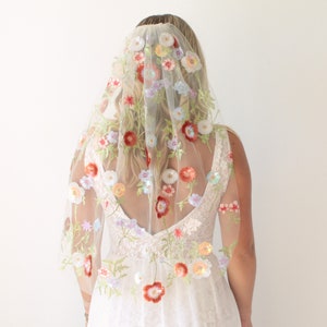 Sparkle Flower Veil, Colorful Wedding, Sequin Flower Veil, Floral ...