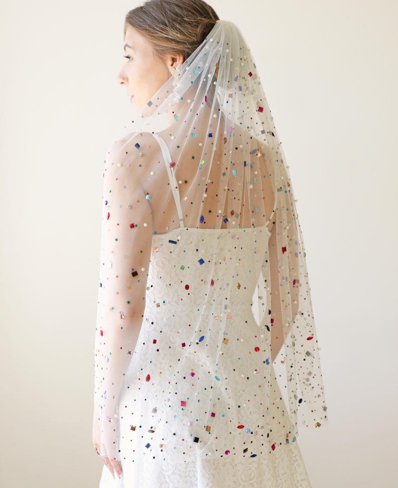 Rhinestone Bridal Veil, Scattered Rainbow Gems - Etsy