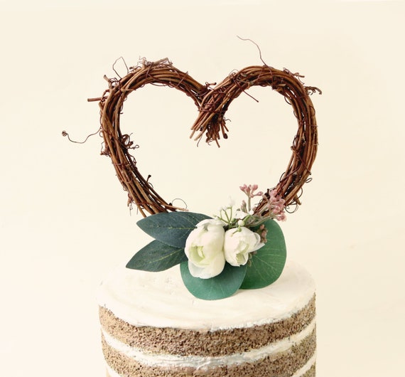 Rustic Heart Wedding Cake Toppers
