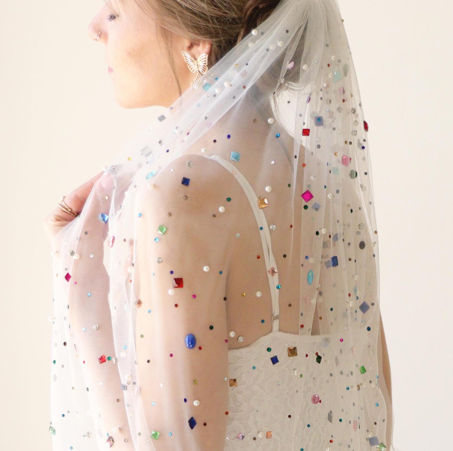Rhinestone Bridal Veil, Scattered Rainbow Gems - Etsy