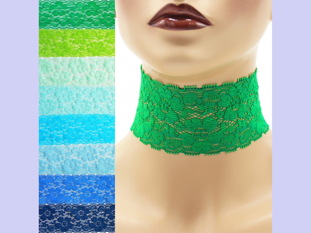 Extra Wide Stretch Lace Choker 2 2.5 Blue Green - Etsy