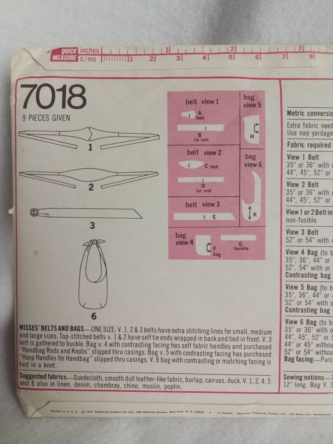 Vintage 1970s Purse or Bag and Belt Pattern Simplicity 7018 One Size - Etsy