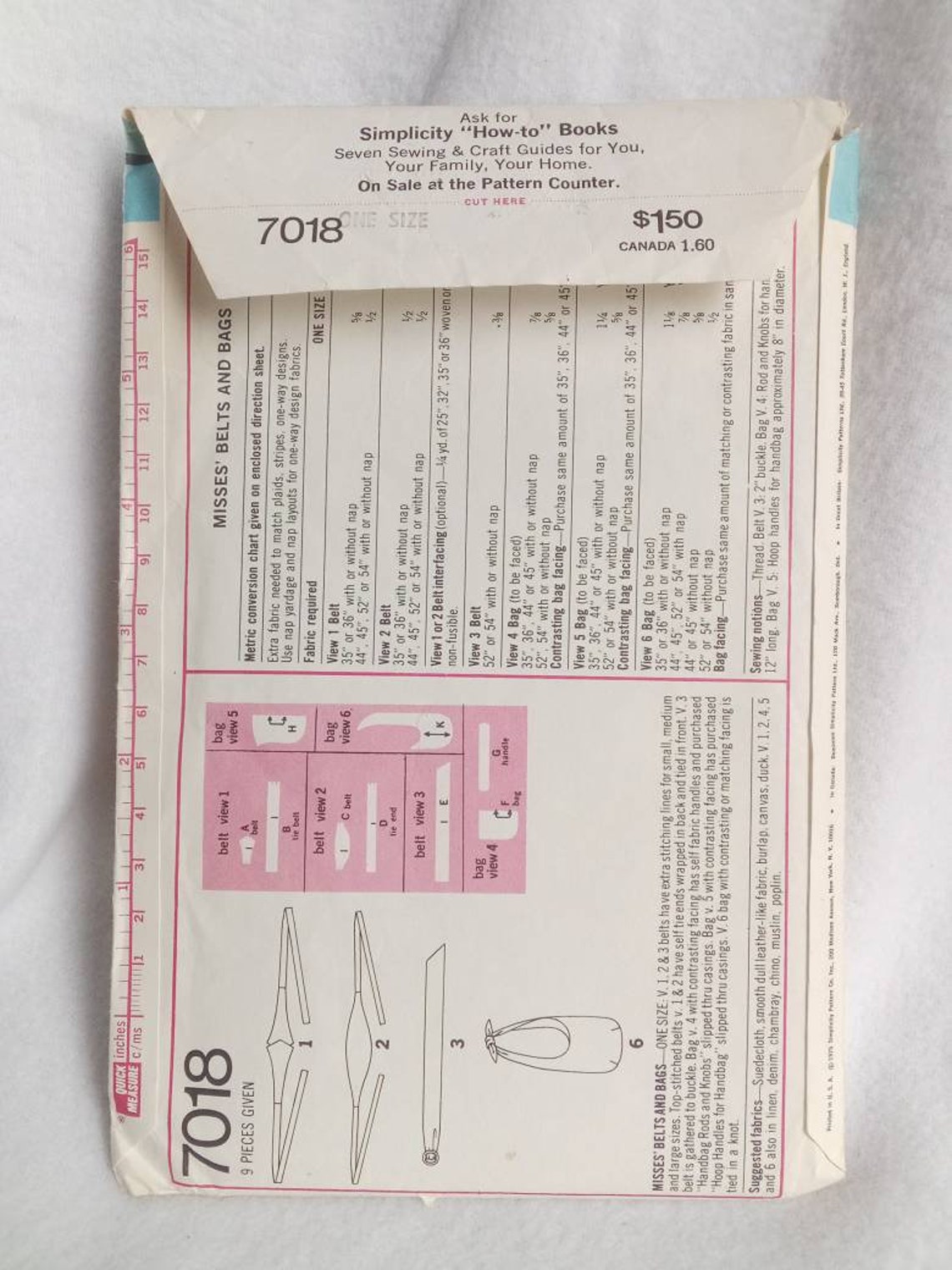 Vintage 1970s Purse or Bag and Belt Pattern Simplicity 7018 One Size - Etsy