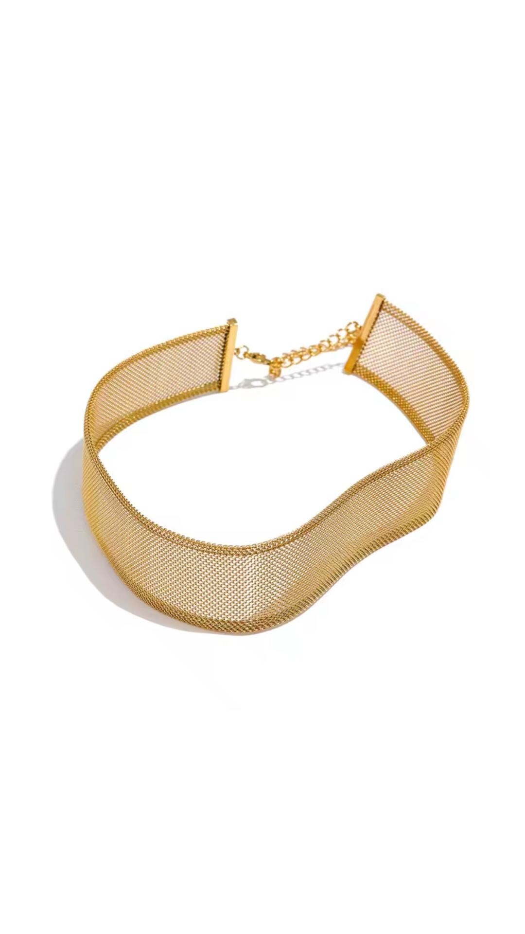 Mesh Metal Choker, Gold Collar Mesh Choker Necklace, Wide Choker, Gold ...