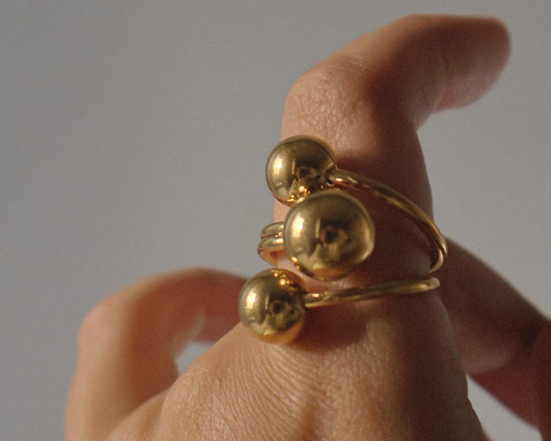 Triple Ball Ring, Elegant Gold Ball Ring, Luxury Gift for Her ...