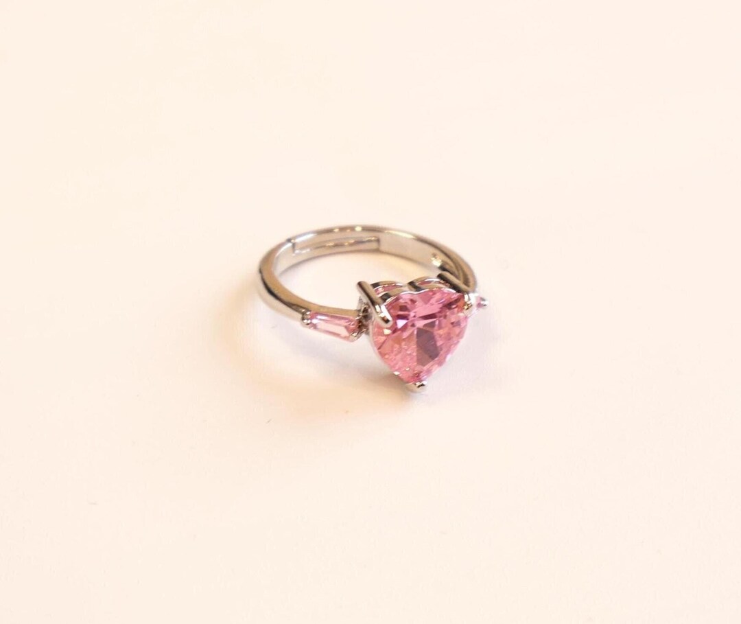 Hear Shaped Pink Ring, Pink Stone Rings, Promise Ring for Her ...