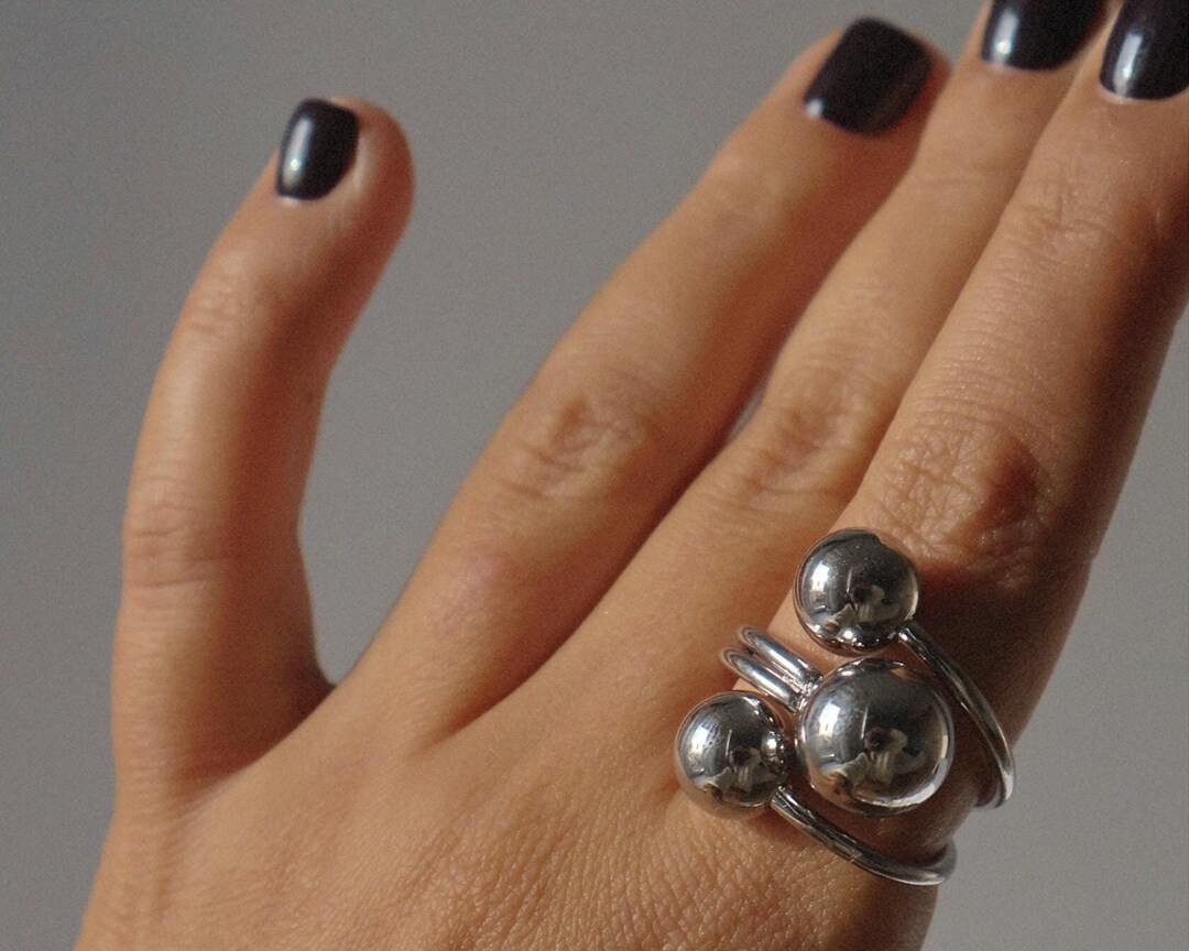 Triple Balls Ring, Elegant Ball Ring, Silver Stainless Steel, Silver ...