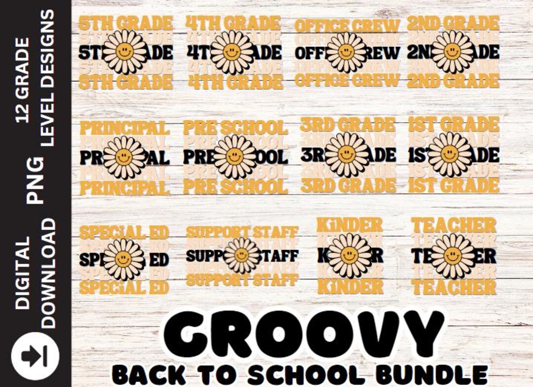 Groovy Retro Grade Level PNG Bundle Teacher Life First Day of School ...
