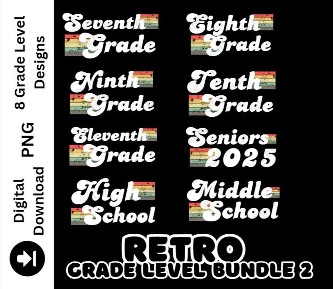 Retro Grade Level PNG Bundle Teacher Life First Day of School Png ...