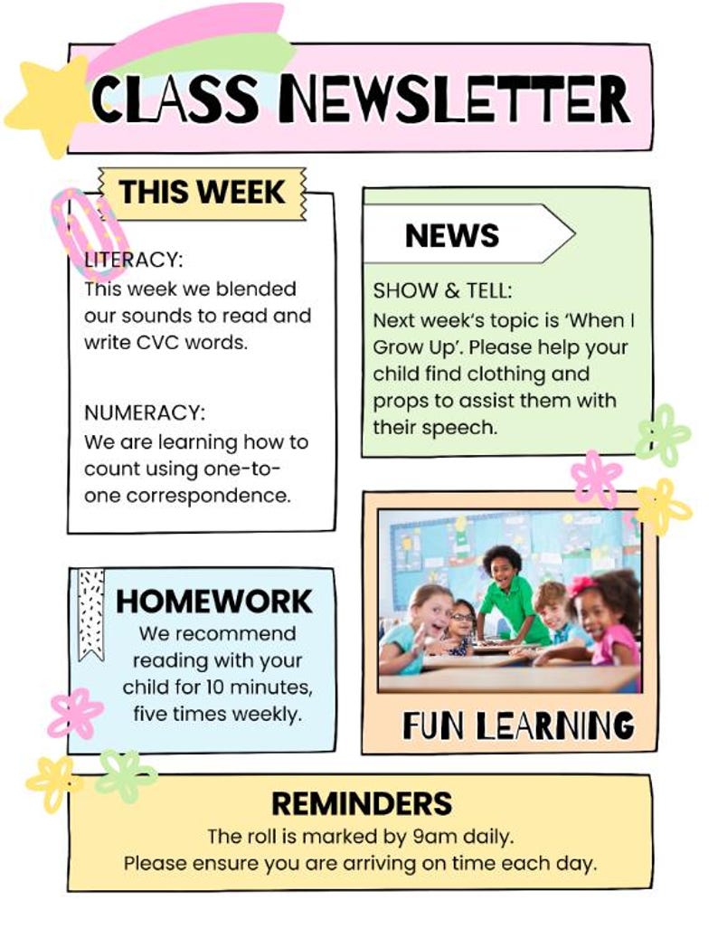 Back to School Cute Rainbow Meet the Teacher and Class Newsletter ...