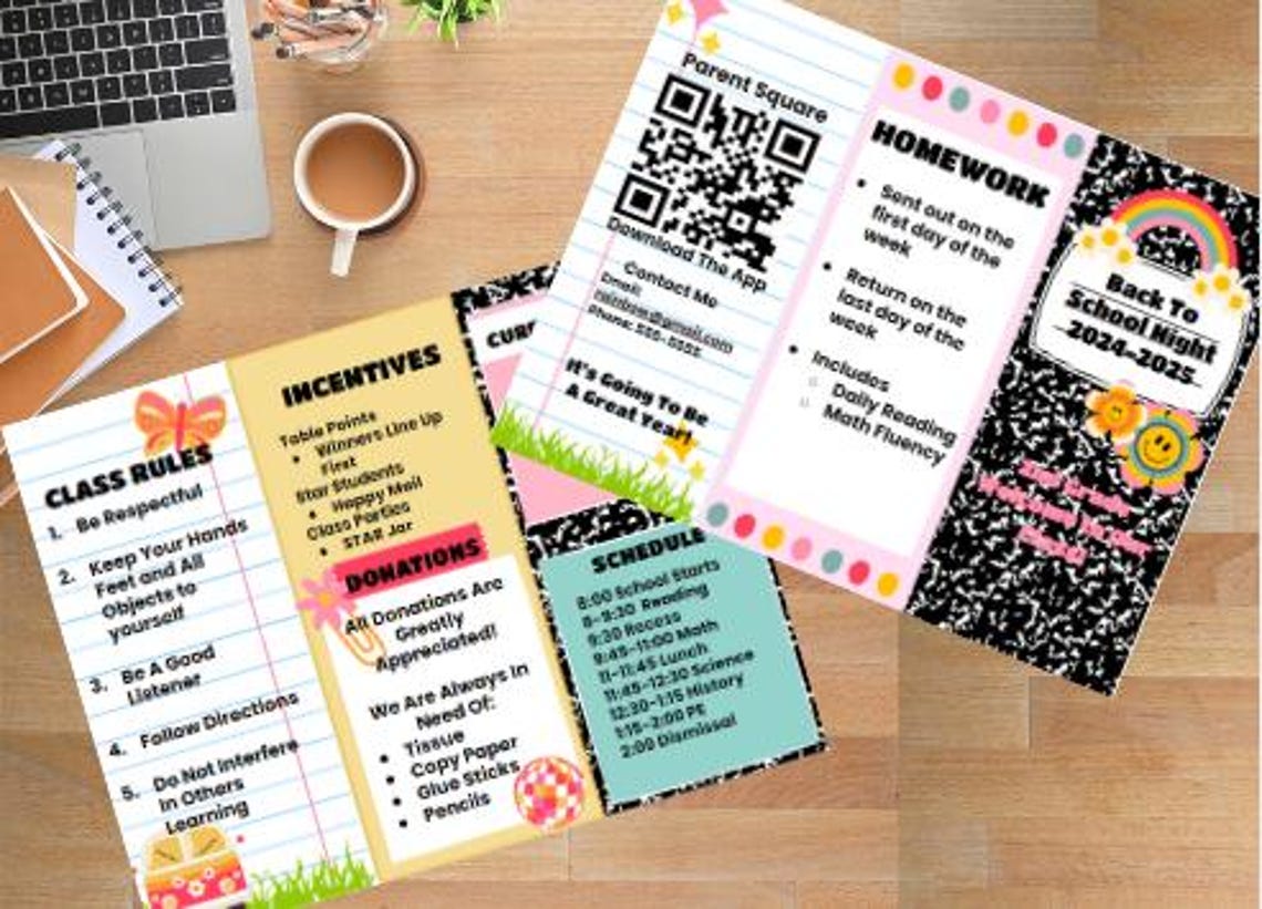 Welcome Back to School Groovy Composition Theme Brochure| Open House ...