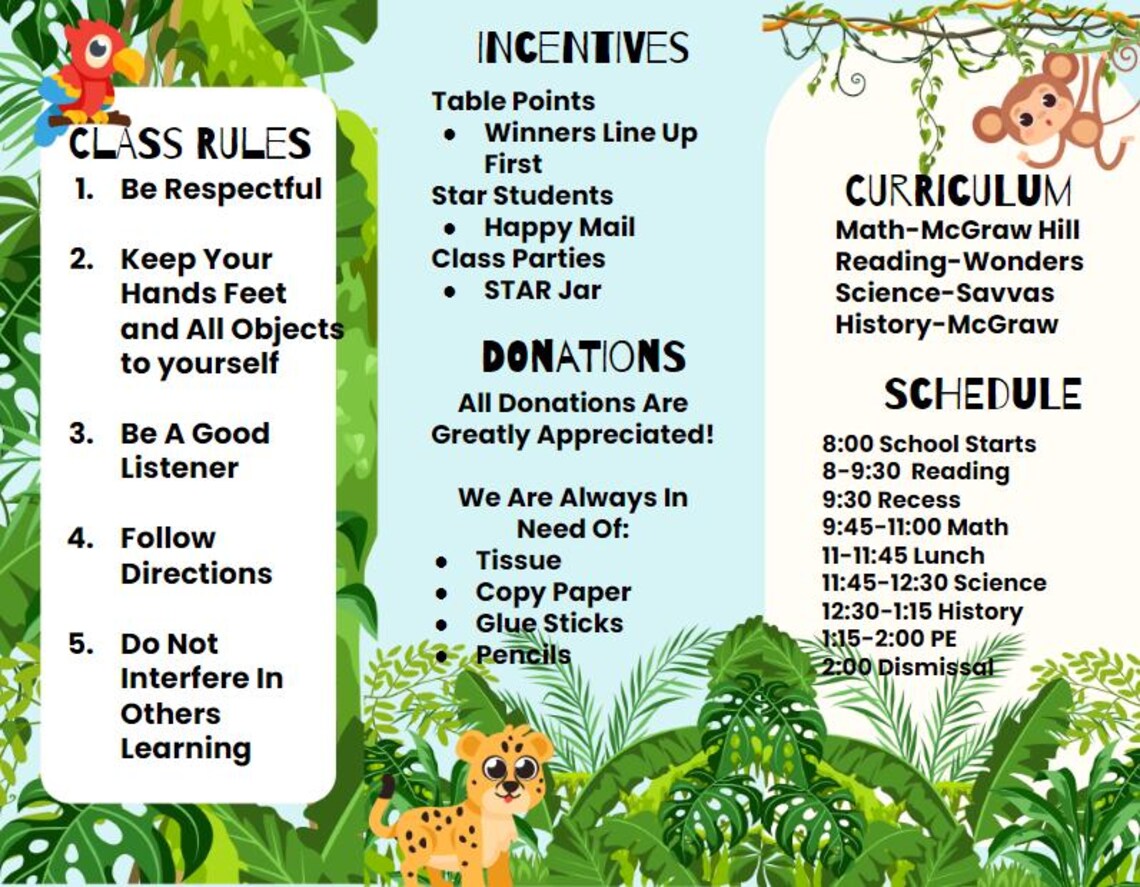 Back to School Jungle Brochure Digital Download Open House Editable ...