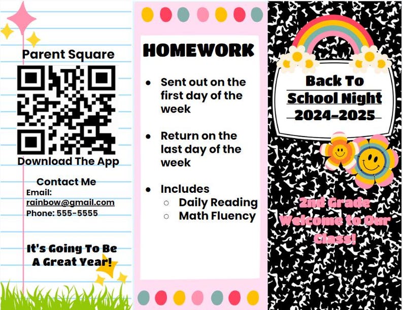 Welcome Back to School Groovy Composition Theme Brochure| Open House ...