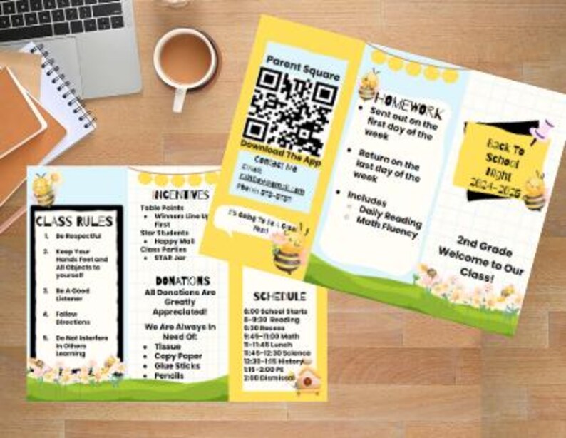 Back to School Busy Bee Theme Brochure| Open House Editable Template ...
