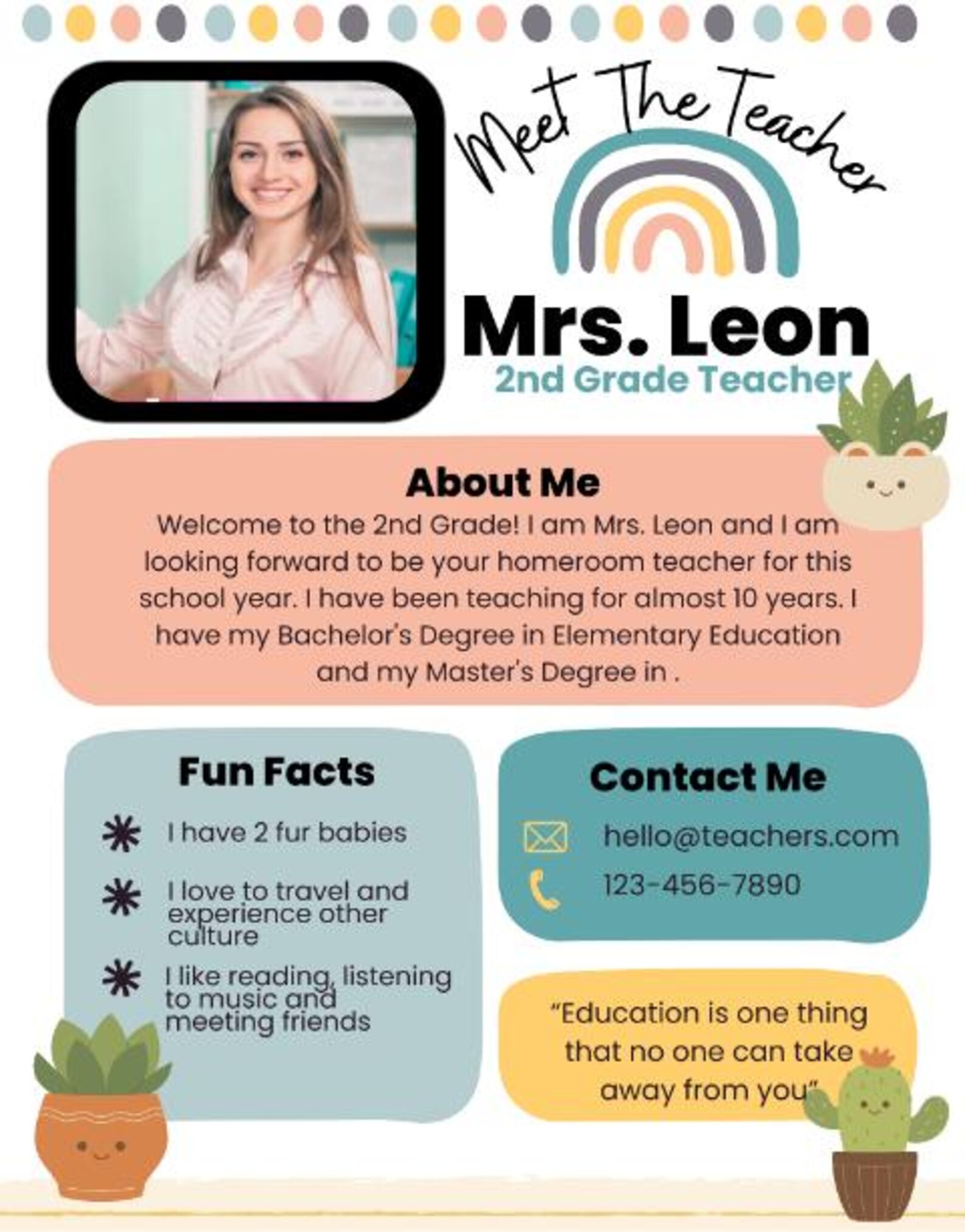 Back to School Boho Succulent Meet the Teacher and Class Newsletter ...