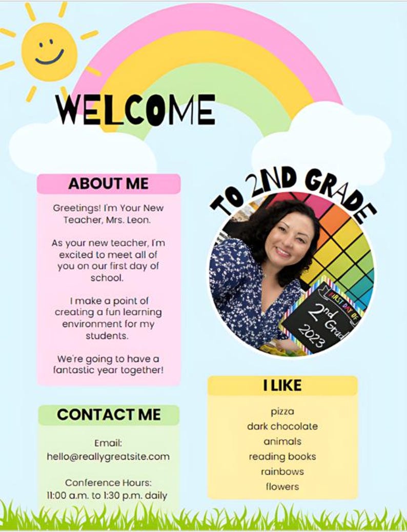Back to School Cute Rainbow Meet the Teacher and Class Newsletter ...