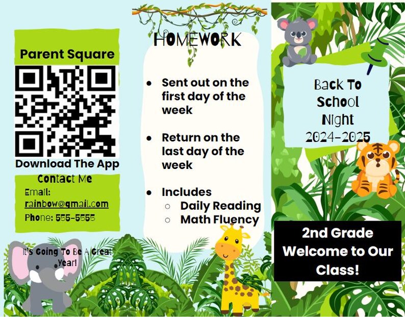 Back to School Jungle Brochure Digital Download Open House Editable ...
