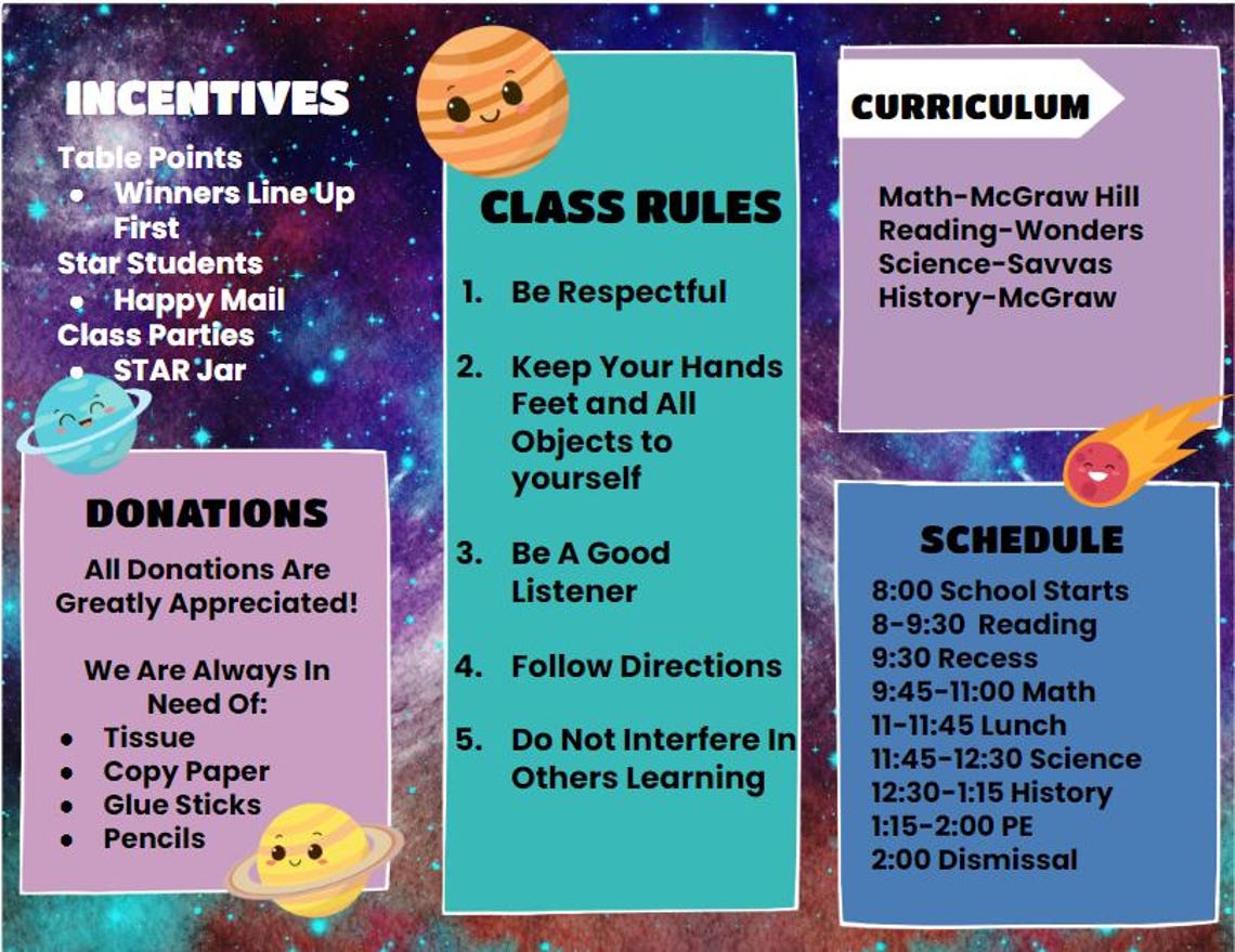 Welcome Back to School Outer Space Brochure| Open House Editable ...