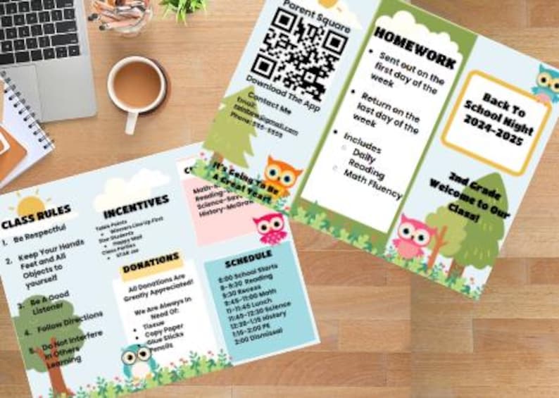 Back to School Owl Brochure Digital Download| Open House Editable ...