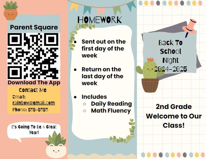 Back to School Boho Succulent Brochure Digital Download| Open House ...