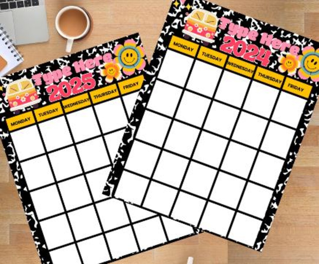 Back to School Groovy Retro Calendar Fillable Teacher Resource Bundle ...