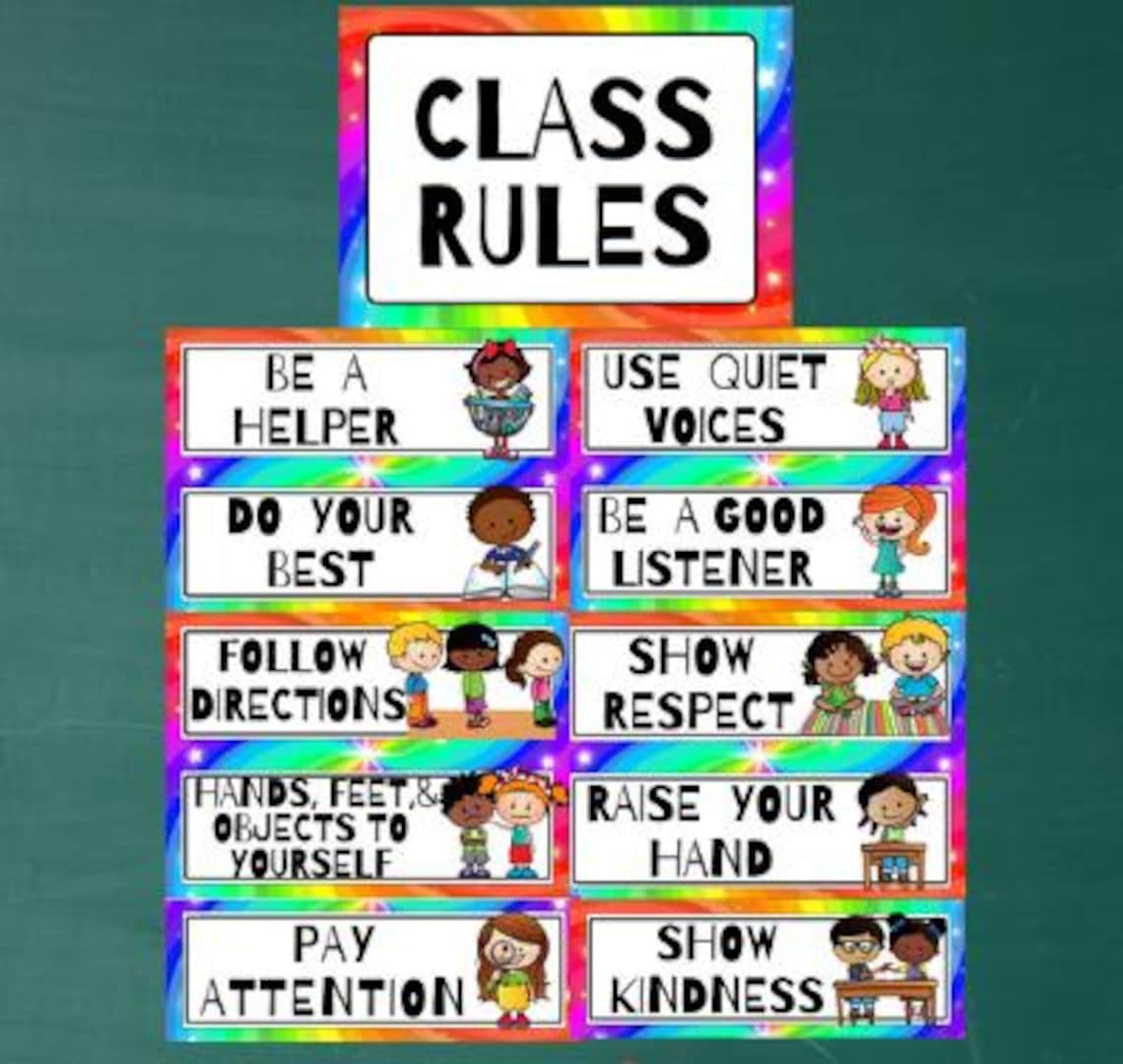 Classroom Rules Rainbow Crayon Theme Classroom Management Bulletin ...