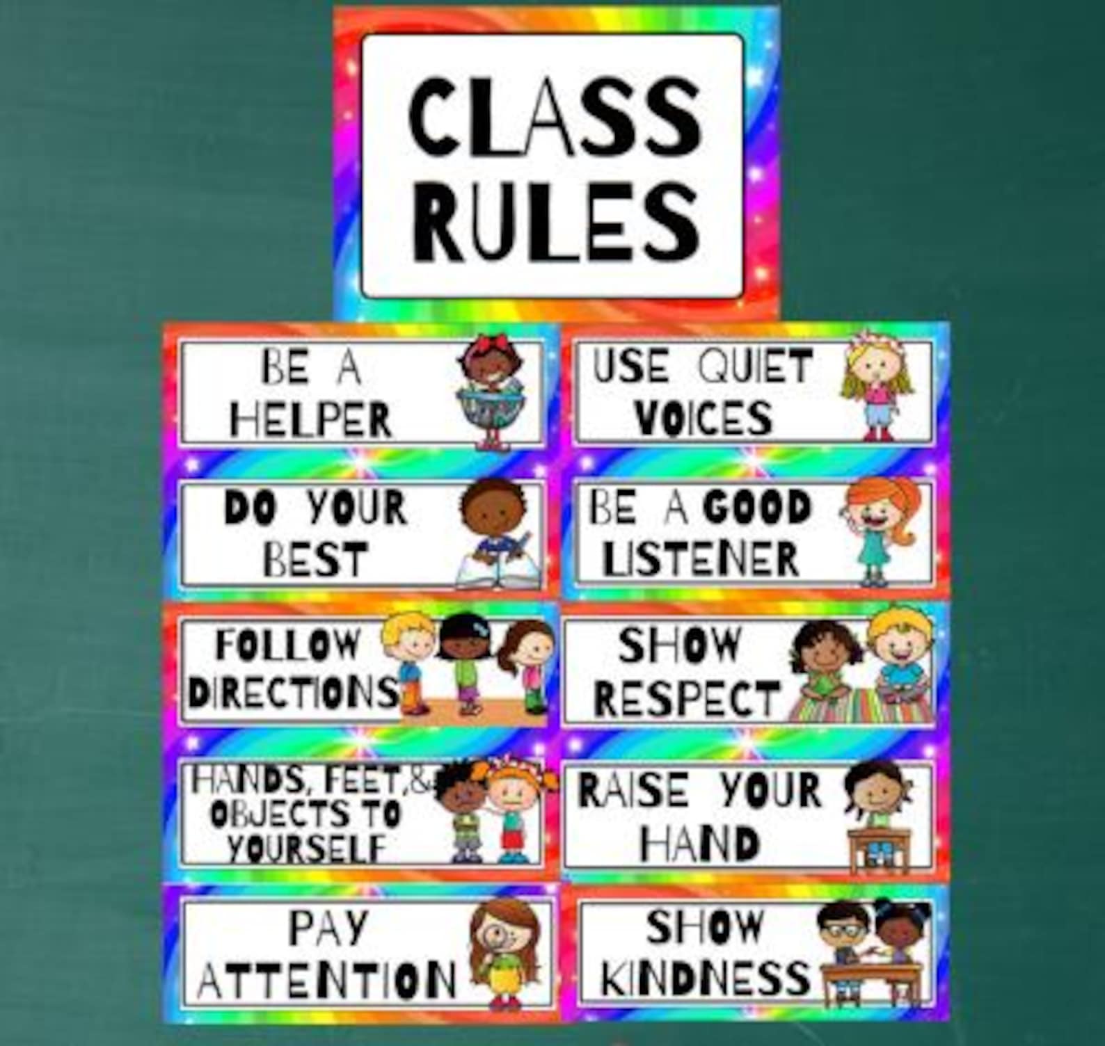 Classroom Rules Rainbow Crayon Theme Classroom Management Bulletin ...