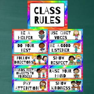 Classroom Rules Rainbow Crayon Theme Classroom Management Bulletin ...