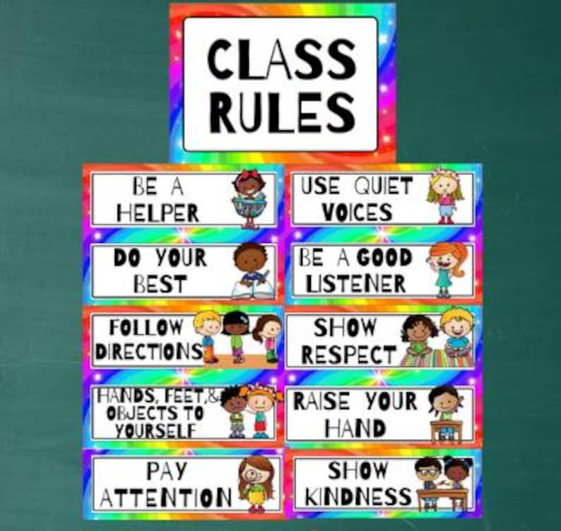 Classroom Rules Rainbow Crayon Theme Classroom Management Bulletin ...