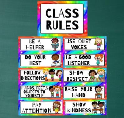 Classroom Rules Rainbow Crayon Theme Classroom Management Bulletin ...