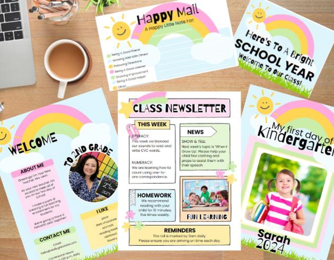 Back to School Cute Rainbow Meet the Teacher, Class Newsletter, Happy ...