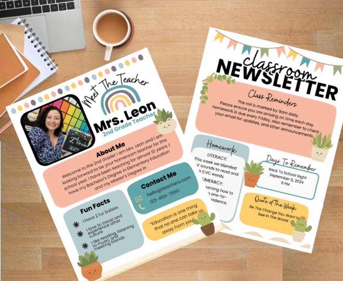 Back to School Boho Succulent Meet the Teacher and Class Newsletter ...