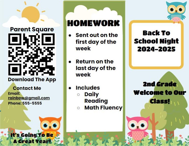 Back to School Owl Brochure Digital Download| Open House Editable ...