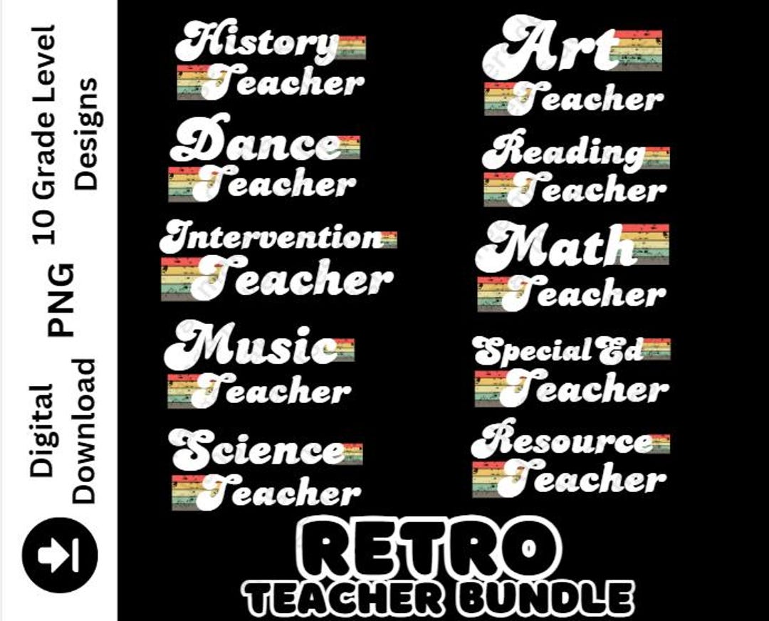 Retro Teacher PNG Bundle Teacher Life First Day of School Png Digital ...